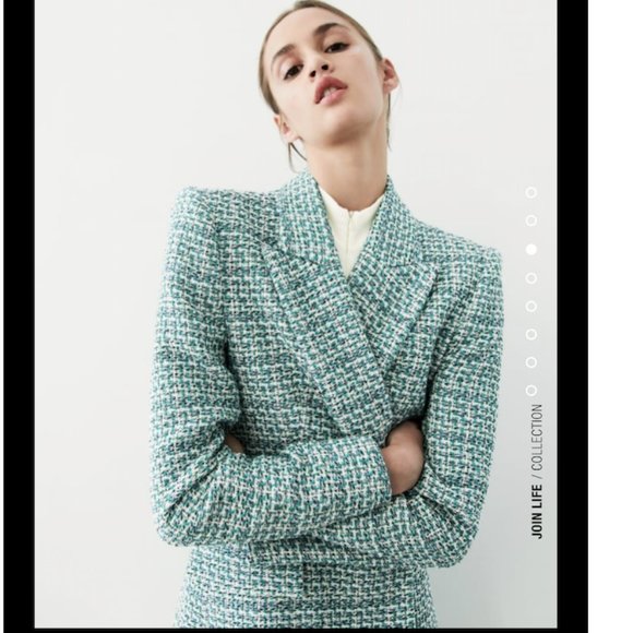 Zara | Jackets & Coats | Nwt Zara Textured Double Breasted Tweed Plaid ...